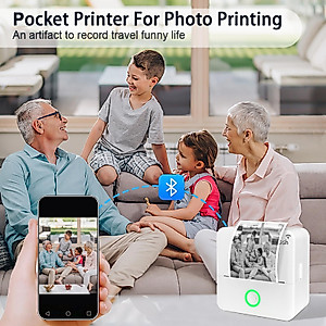 Doodle Dash Printer Mini Printer Sticker Maker Bluetooth Connection Cell Phone, Tablet with 5 Self-Adhesive Rolls Printing Paper Wireless Inkless Pocket Printer Suitable for Photos, Study (White)