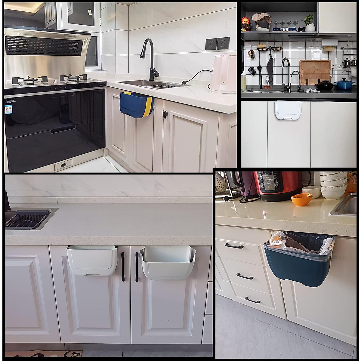 Hanging Kitchen Trash Can,Foldable Waste Bin for Kitchen,Hanging Folding Mini Trash Can for Kitchen Cabinet Door,Collapsible Hang Small Plastic Garbage Can for Cabinet/Car/Bedroom/Bathroom 3L(Blue)