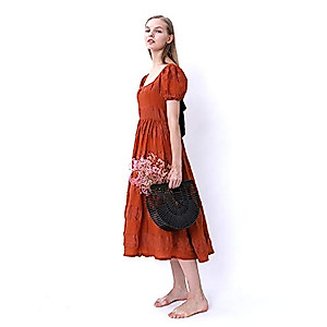 Miuco Womens Bamboo Handbag Handmade Large Tote Beach Bag Size Small Black