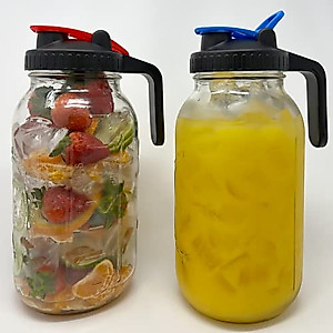 Mason Jar 64 oz Pitcher Half Gallon Pitcher with Wide Mouth Aesthetic Glass Pitcher With Lid and band Cold Brew Pitcher For Tea, Juices, Coffee, Lemonade – Pack Of 2