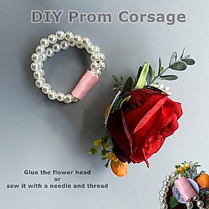 YOKOKE Elastic Pearl Wrist Bands Wristlets Corsage Accessories Bracelet for Wedding Prom Flowers (12Pcs White Pearl Wristbands)