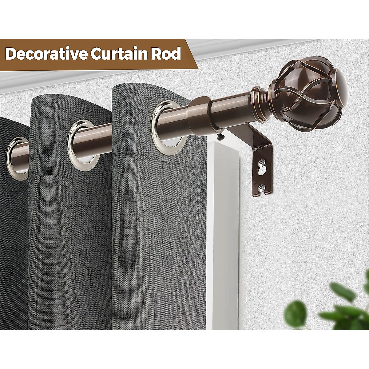 KAMANINA 1 Inch Curtain Rod Telescoping Single Drapery Rod 72 to 144 Inches (6-12 Feet), Netted Texture Finials, Antique Bronze