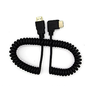 Seadream 4K Coiled HDMI Cable,Coiled Right Angled HDMI Male to HDMI Male Converter Adapter Cable, Support 3D 4K, Stretched Length Up to 7.8FT(2.4M)