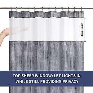 GAOMON Shower Curtains for Bathroom Hookless Shower Curtain with Snap in Liner Grey/White Shower Curtain Grommet Waterproof Fabric See Through Top Washable Shower Curtain Liner 72''Wx78''L