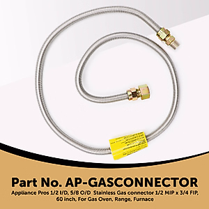 Appliance Pros 1/2 I/D, 5/8 O/D Gas Stove Flexible Hose Gas Line, Braided Stainless Steel, Fit Most Range and Grill Models 1/2 MIP x 3/4 FIP, 60 inch