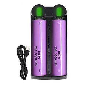 Universal Smart 2 Slots 18650 Battery Charger Set,3500mAh Rechargeable Flat-top Battery for Led Flashlights, Cameras, Headlamps, Doorbells,Toys-2Pack