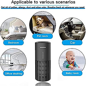 Newisdomake Air Purifiers for Bedroom Home, H13 true HEPA Car Air Purifier Cleans Air of Smoke, Pollen and Pet Dander, Suitable for Car, Table Top, Office & Traveling Use, Black Portable Air Purifier