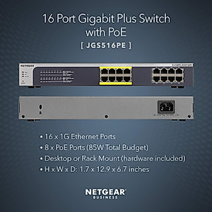 Netgear ProSAFE Plus Gigabit Switch with PoE (JGS516PE-100NAS)