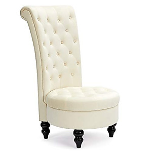 AVAWING Throne Royal Chair Set of 1 for Living Room, Button-Tufted Accent Armless High Back Chair with 24.6 Inch Larger Seat, Thick Padding and Rubberwood Legs, Cream White