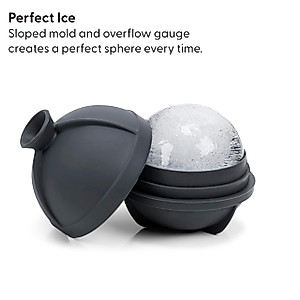 W&P Peak Silicone Single Sphere Ice Mold w/ Cover | Charcoal | Easy to Remove | Round Cocktail Whiskey Drink Ice Maker | Food Grade Premium Silicone | Dishwasher Safe, BPA Free