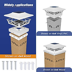 APONUO Solar Post Cap Lights,4x4 Post Solar Lights with 4 Lighting Modes,4x4 Solar Post Cap Lights Outdoor for Fence Deck Post 4x4 6x6 Wood&4X4 5X5 Vinyl,White,4 Pack