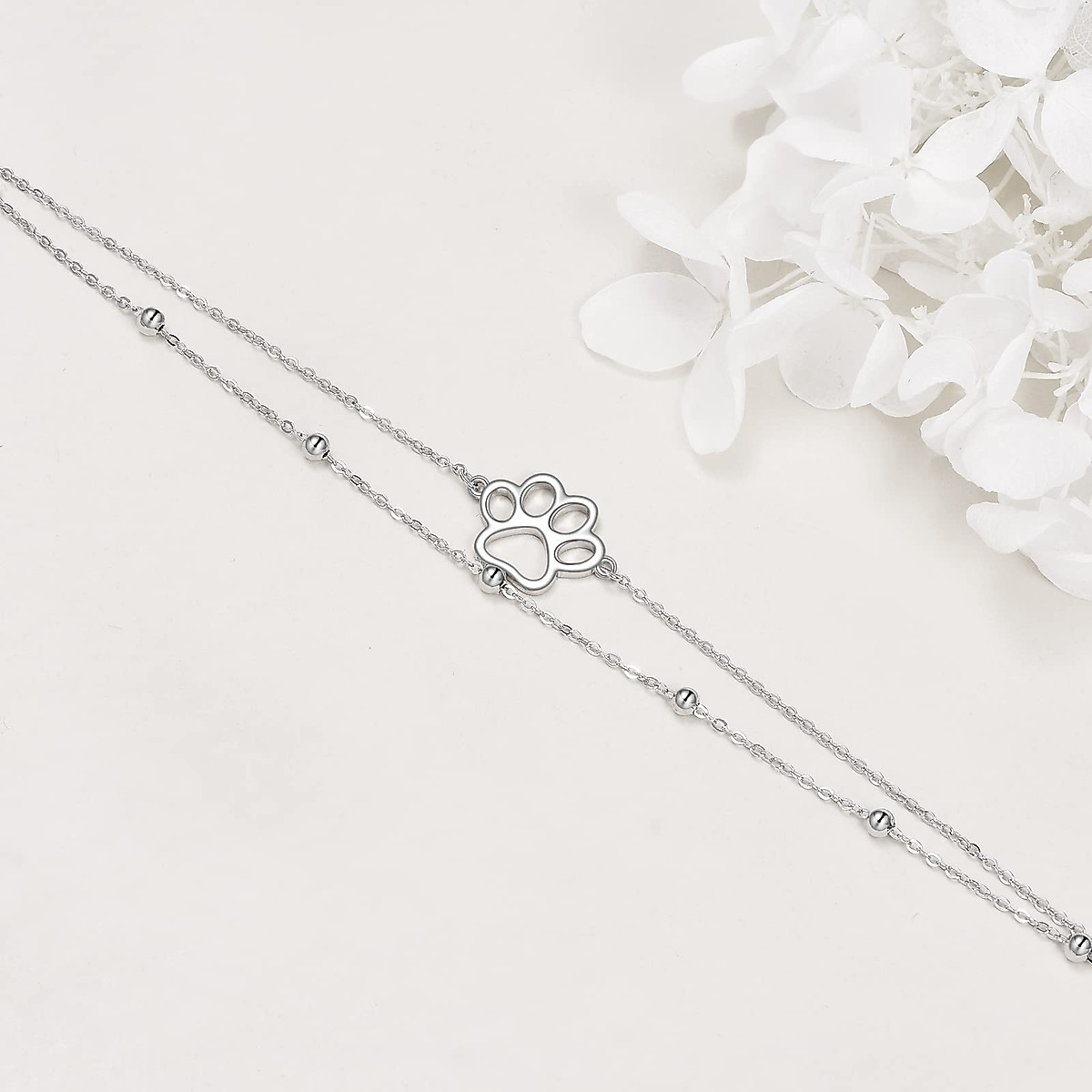 ONEFINITY Paw Print Bracelet 925 Sterling Silver Pet Dog Cat Paw Layered Bracelet Pet Jewelry Gifts for Women