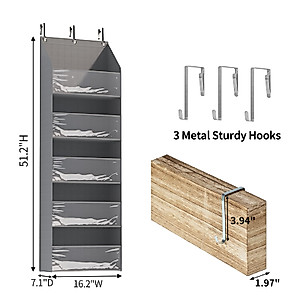 Fixwal Over The Door Hat Racks for Baseball Caps, Clear Deep Pockets Hat Organizer for Closet, Holds Up to 72 Caps Hat Storage Organizer With 3 Hooks, Grey