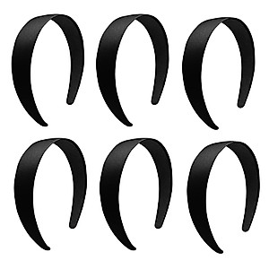 1.2 Inch Satin Headbands, Ladies and Girls Antiskid Hard Hair Bands, DIY Hair Headbands, 6 Pcs Black.