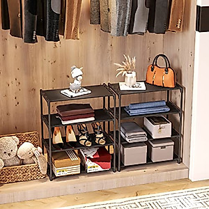 SHELAKET Stackable Small Shoe Rack，Upgrade 4-Tier Kids Shoe Shelf Storage Organizer for Entryway, Hallway and Closet (Black)