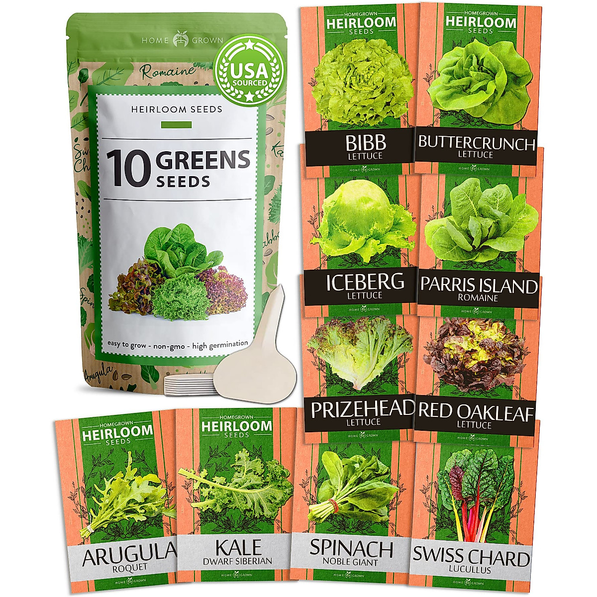 5,000+ Heirloom Lettuce Seeds for Planting Indoors - 95% Germination, Non-GMO Greens Seeds, (10 Varieties): Kale, Spinach, Butter, Romaine, Arugula & More - Lettuce Seeds for Hydroponic Home Garden