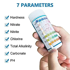 7 in 1 Aquarium Test Strips, Fish Tank Test Kit,Freshwater Saltwater Aquarium Water Test Kit to Detect pH Nitrite Nitrate Chlorine Carbonate Hardness (GH & KH)-100 Strips