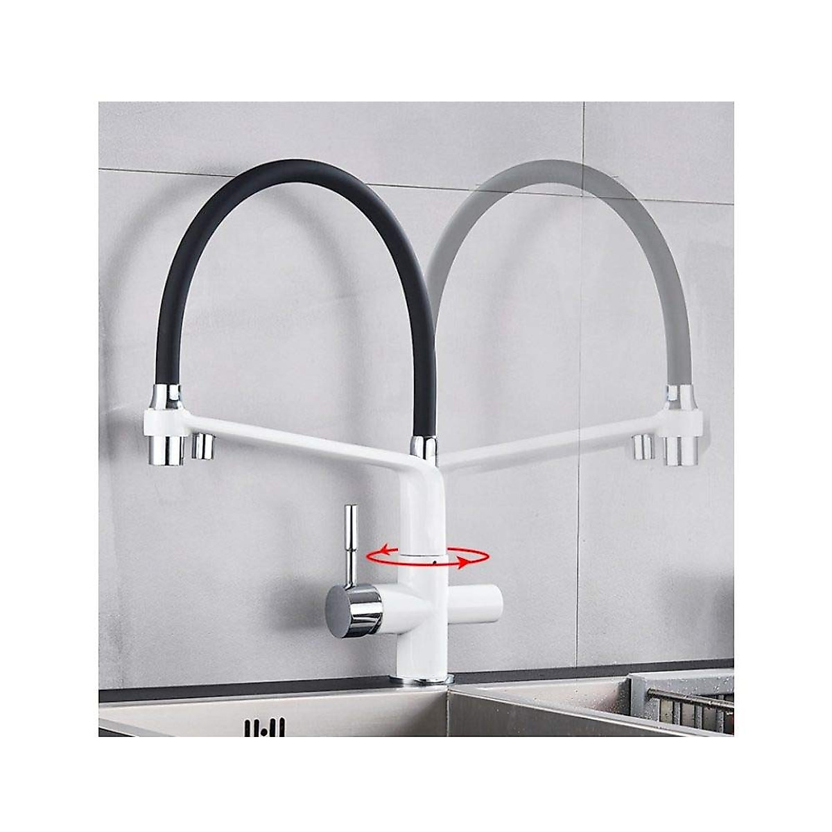 YJRIC Kitchen fau cet Kitchen Water Filter Faucet Kitchen faucets Dual Spout Filter Faucet Mixer 360 Degree Rotation Water Purification Feature Taps,White