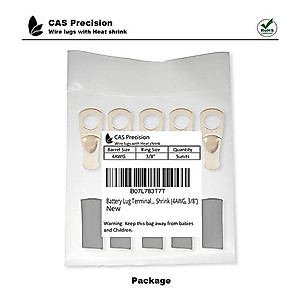Ring Terminal Connectors Battery Wire Lugs Pure Copper Heavy Duty Cable Ends with Heat Shrink Tube 2AWG 4AWG 6AWG 8AWG (4AWG 3/8" Ring)