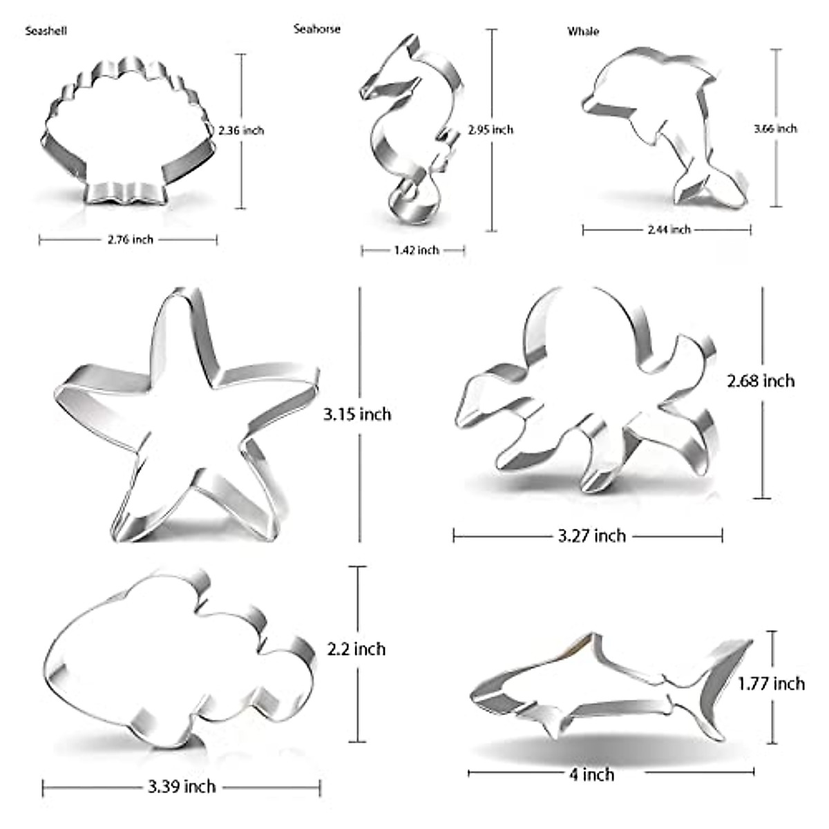 LUBTOSMN Under the Sea Creatures Cookie Cutter Set-3 inches-7 Piece-Shark, Seastar, Seashell, Seahorse, Whale, Octopus, Fish Cookie Cutters Molds for Kids Birthday Party Supplies Favors.