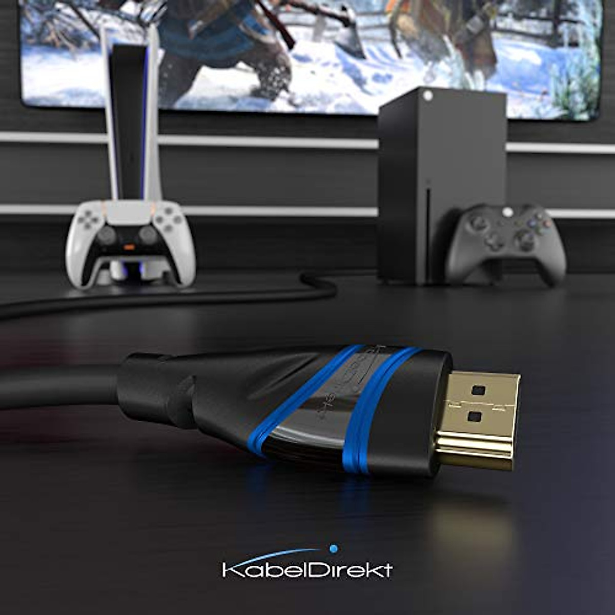KabelDirekt – 8K HDMI Cable, HDMI 2.1 – 6ft – Certified HDMI Cable for PS5 and Xbox Series X/S – Developed in Germany (Ultra High Speed HDMI Cable for 8K@60Hz, PC/Console and Monitor/TV – Blue/Black)