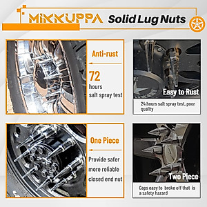 MIKKUPPA M14x1.5 Wheel Spike Lug Nuts, 32 PCS Chrome Spiked Lug Nuts 14mmx1.5 Solid 4.4" Tall Acorn Lug Nut with 1 Socket Key Replacement for Chevy Silverado 1500 2500 3500, F-150 F-250 F-350