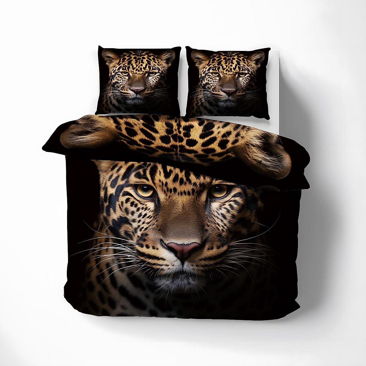 FJWXCBD Leopard Duvet Cover Queen Size, Cheetah Pattern Bedding Set 3 Piece for Bedroom Decor, Wildlife Duvet Cover & 2 Pillow Shams, with Zipper & Ties, Super Soft Microfiber