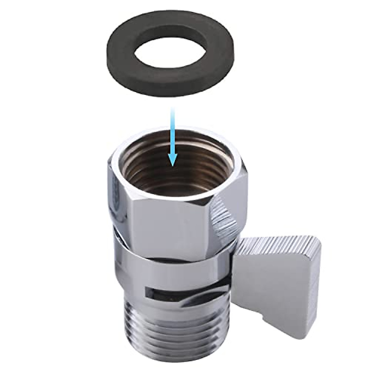 AZOS Brass Shut Off Valve, Water Flow Control Valves for Handheld Shower Head, G1/2 Shower Water Pressure Regulator, Shower Flow Control Valve Chrome