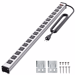 16 Outlet Power Strip, Heavy Duty Metal Power Strip with 10FT Extension ...