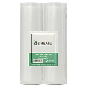 Nutri-Lock Vacuum Sealer Bags, Set of 2 11"x50' BPA-Free Rolls, Vac Seal for Sous Vide & Meal Prep, Commercial Grade Food Vac Bags