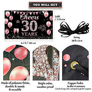 Happy 30th Birthday Decorations for Women, Cheers to 30 Years Backdrop Banner, Rose Gold 30 Years Celebration Party Decoration Supplies, 30th Anniversary Banner for Outdoor Indoor, Vicycaty