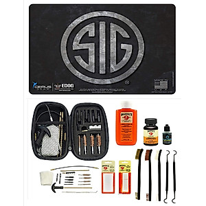 EDOG Range Warrior 27 Pc Gun Cleaning Kit - Compatible with Sig Sauer Pistols - Sig Logo Mat, Range Warrior Universal .22 9mm - .45 Kit & Tac Book Accessories Set