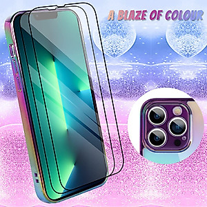 Bonoma iPhone 13 Pro Max Bling Laser Case - Iridescent Crystal, Shockproof, Anti-Skid, Camera + 2 Screen Protectors - Purple