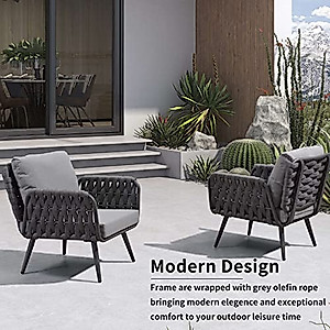 PURPLE LEAF Patio Conversation Set 4 Pieces Aluminum Frame Rope Outdoor Patio Furniture with Coffee Table, All-Weather Modern Deep Seating Sofa Set, Outdoor Patio Set with Cushions, Ascona