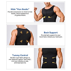 Mens Compression Shirt Slimming Body Shaper Vest Workout Tank Tops Abs Abdomen Undershirts(Black, L)