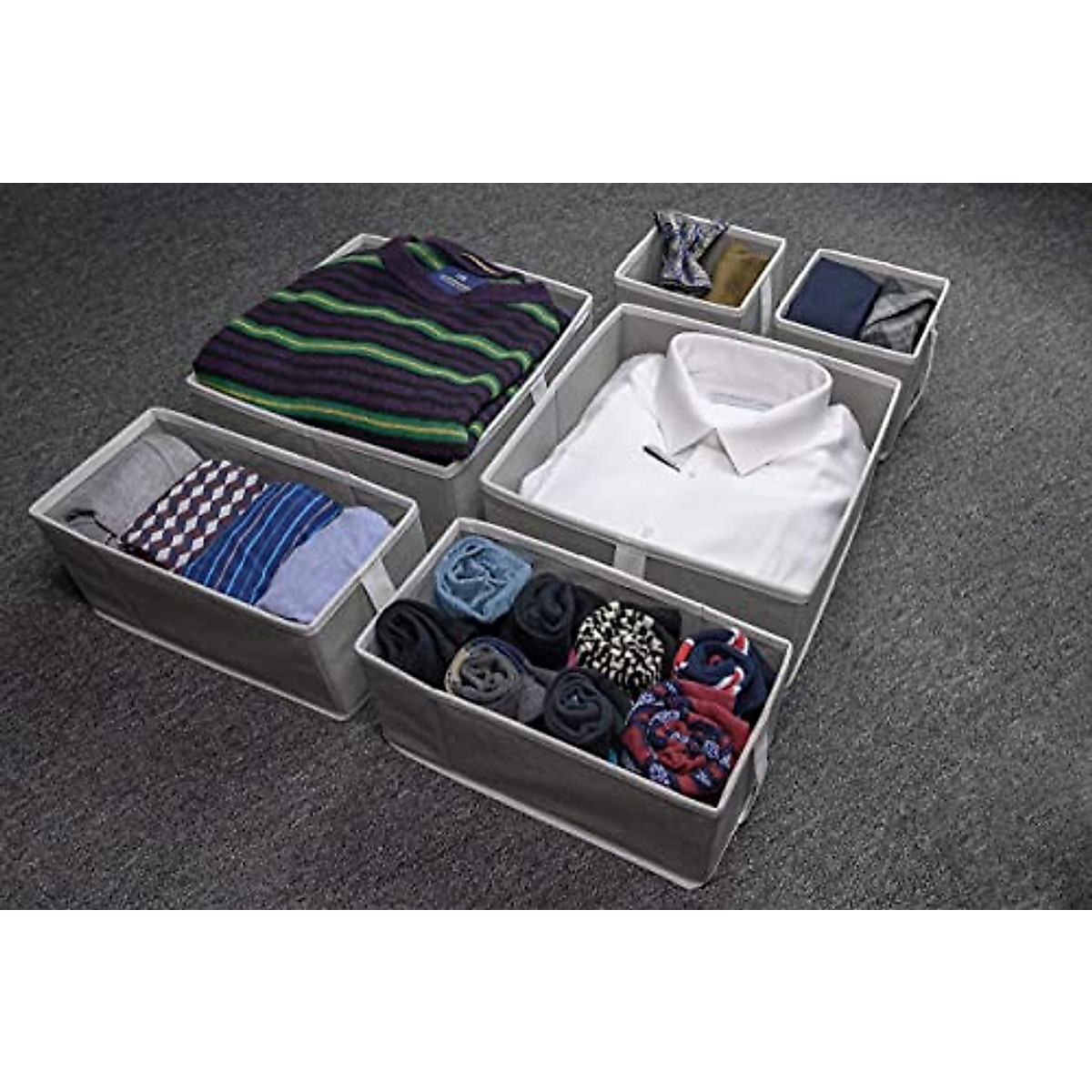 Staure Foldable Cloth Storage Box Pack of 6, Divider Drawer Organizers for Clothing, Closet Bins for Organization, Storage Containers for Underwear Bras Socks Lingerie Clothing, Gray