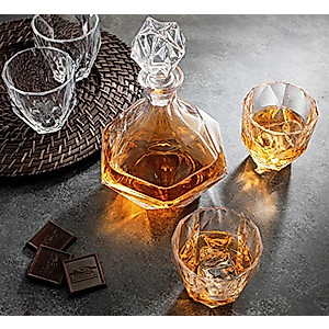 FineDine European Style Glass Whiskey Decanter & Liquor Decanter with Glass Stopper, 30 Oz.- With Magnetic Gift Box - Aristocratic Exquisite Diamond Design - Glass Decanter for Alcohol Bourbon Scotch.