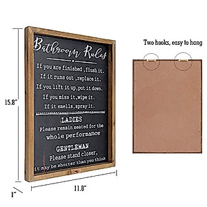Wartter Rustic Bathroom Rules Sign,Farmhouse Toilet Wall Decor,Funny Bathroom Wood Framed Wall Art Decorations(11.8x15.8in) (black)