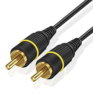 TNP Products Subwoofer S/PDIF Audio Digital Coaxial RCA Composite Video Cable (30 Feet) - Gold Plated Dual Shielded RCA to RCA Male Connectors - Black