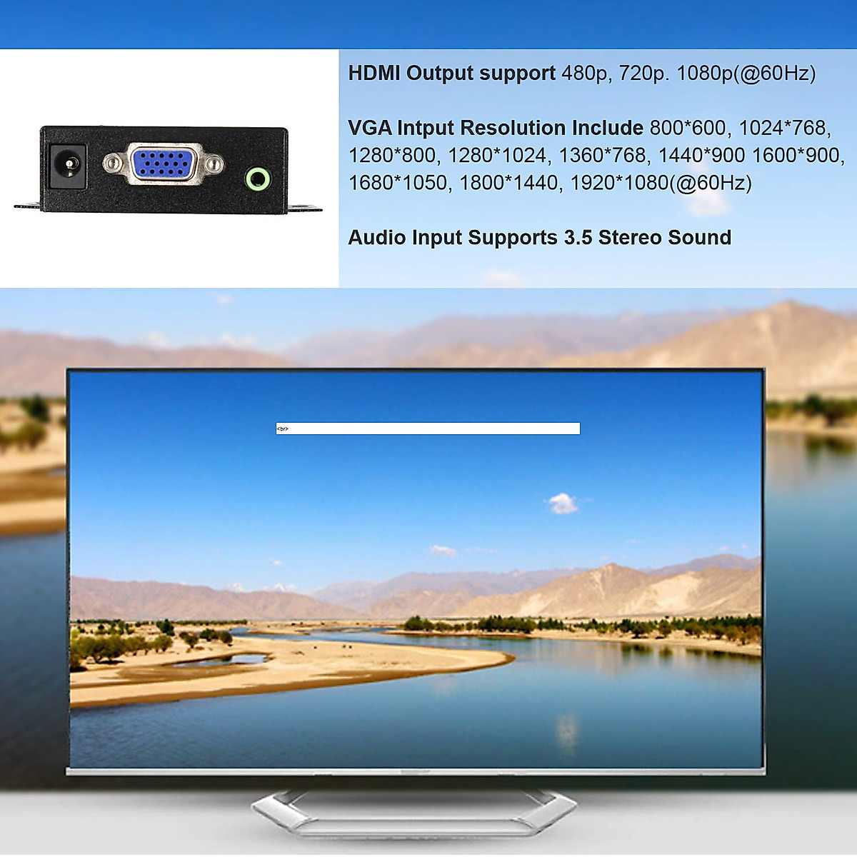 CKL VGA to HDMI Adapter Converter 1080P with 3.5mm Audio Sound and DC 5V Power Supply for PC Laptop Display Computer Mac Projector HDTV
