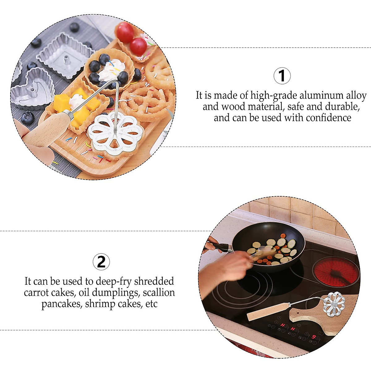 Hemoton Aluminum Waffle Mold, Rosette Timbale Mold, Wooden Handle Frying Mold for Rosette Bunuelos Cookie (Flower Pattern)