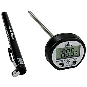 HIC KItchen Roasting Instant-Read Digital Meat Thermometer, Shatterproof LCD Display, Stainless Steel with Protective Sheath and Internal Temperature Chart