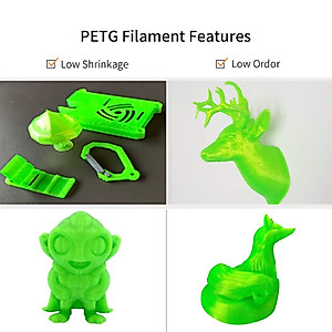 PETG Filament 1.75,Toughness Enhanced Petg Vacuum Sealed,Accuracy +/- 0.02 mm, 1 kg Spool 3D Filament Petg Green