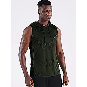 NELEUS Men's Workout Tank Tops Sleeveless Running Shirts with Hoodie,5098,3 Pack,Black/Grey/Olive Green,L