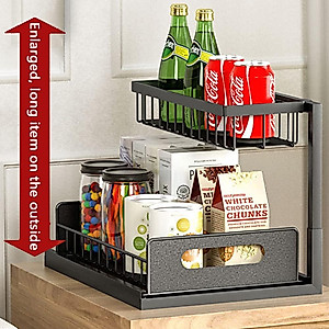 Under The Sink 2-Tier Sliding Organizer - Kitchen And Bathroom Cabinet Storage- Sturdy L-Shaped, Pull Out Shelf - Ideal for Kitchen, Bathroom, Cabinet, and Countertop - Black Metal