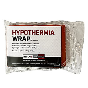 Rescue Essentials Hypothermia Wrap Blanket, Oversized 60" x 96", Mylar/Lightweight Polyethylene Fabric (Orange)