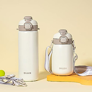 Qengyeen Kids Parent-child Thermos Water Bottle Stainless Steel Metal Insulated Water Bottles with Straw and Strap for Girls Boys for School Gifts,14 ounce 24ounce,green