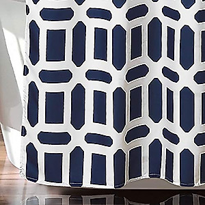 Lush Decor, Navy Sequoia Geo Shower Curtain | Geometric Pattern Print Fabric Design for Bathroom, 72" x 72"