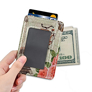 susiyo Retro Paris Eiffel Tower Post Card Slim Minimalist Wallets Rfid Blocking Card Wallets PU Leather Front Pocket Wallets for Men and Women