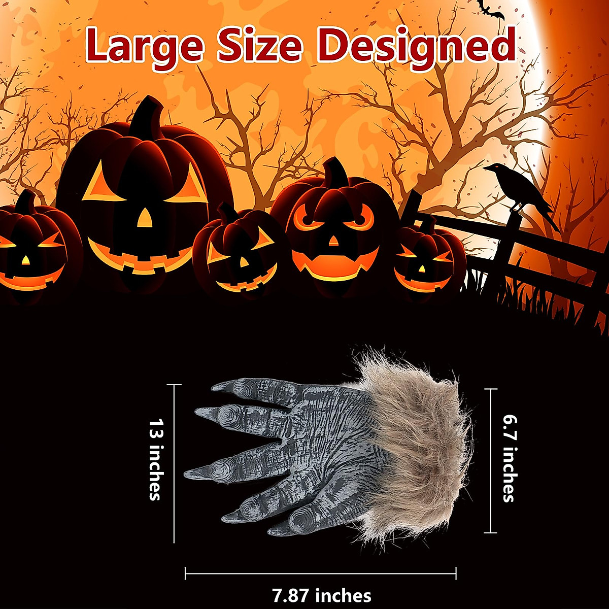 Syjinghao Halloween Werewolf Hands Claws Werewolf G-loves,Latex Wolf G-loves Scary Hairy Hands Werewolf Paw Party Costumes Props (Large)